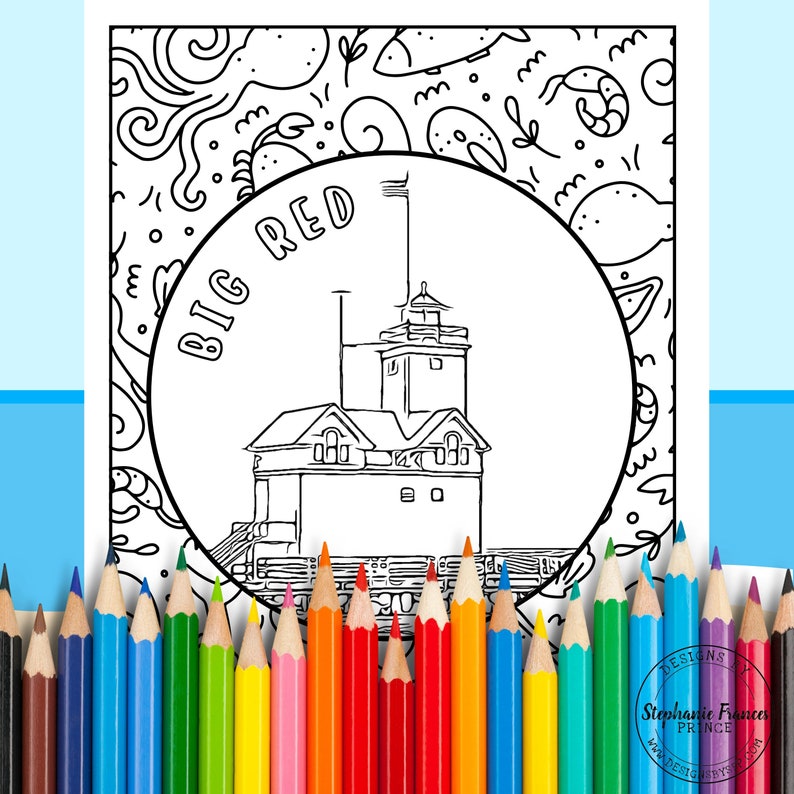 Big Red Coloring Page Lighthouse Coloring Page Holland - Etsy