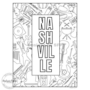 Nashville Coloring Page, Music City Coloring Sheet, Nashville Music ...