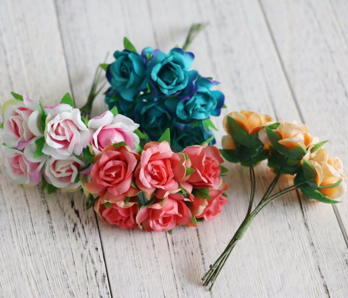 Bunch of 6-miniature Millinery Flower Bunch Wired Rose Flower - Etsy