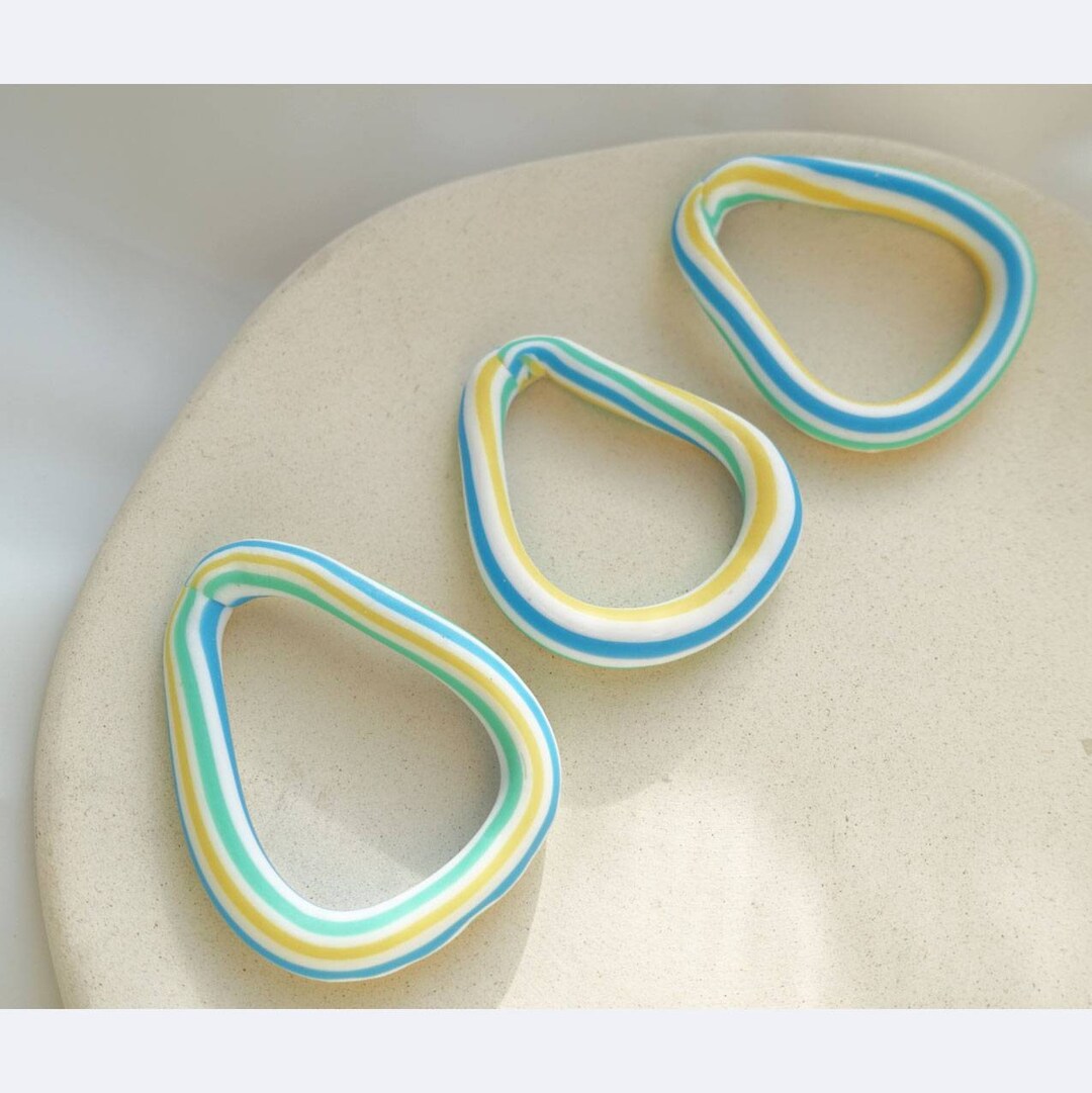 6pcs Large Poly Clay Fimo Charm Pendants, 40mm X 48mm Stripe Pear Drop ...