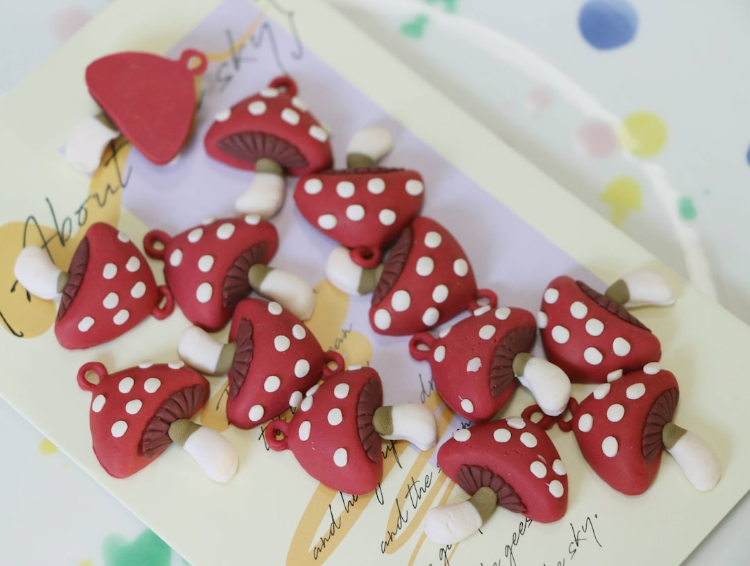 6pcs - Polyer Clay Fimo Clay Red Mushroom for Earring Earrings, Fimo ...