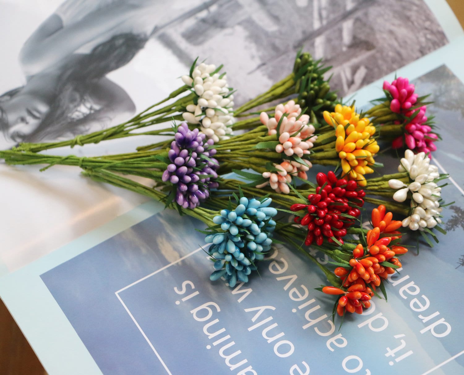 Bunch of 10-pink Pip Berries, Wired Millinery Flower Stamen, Christmas ...
