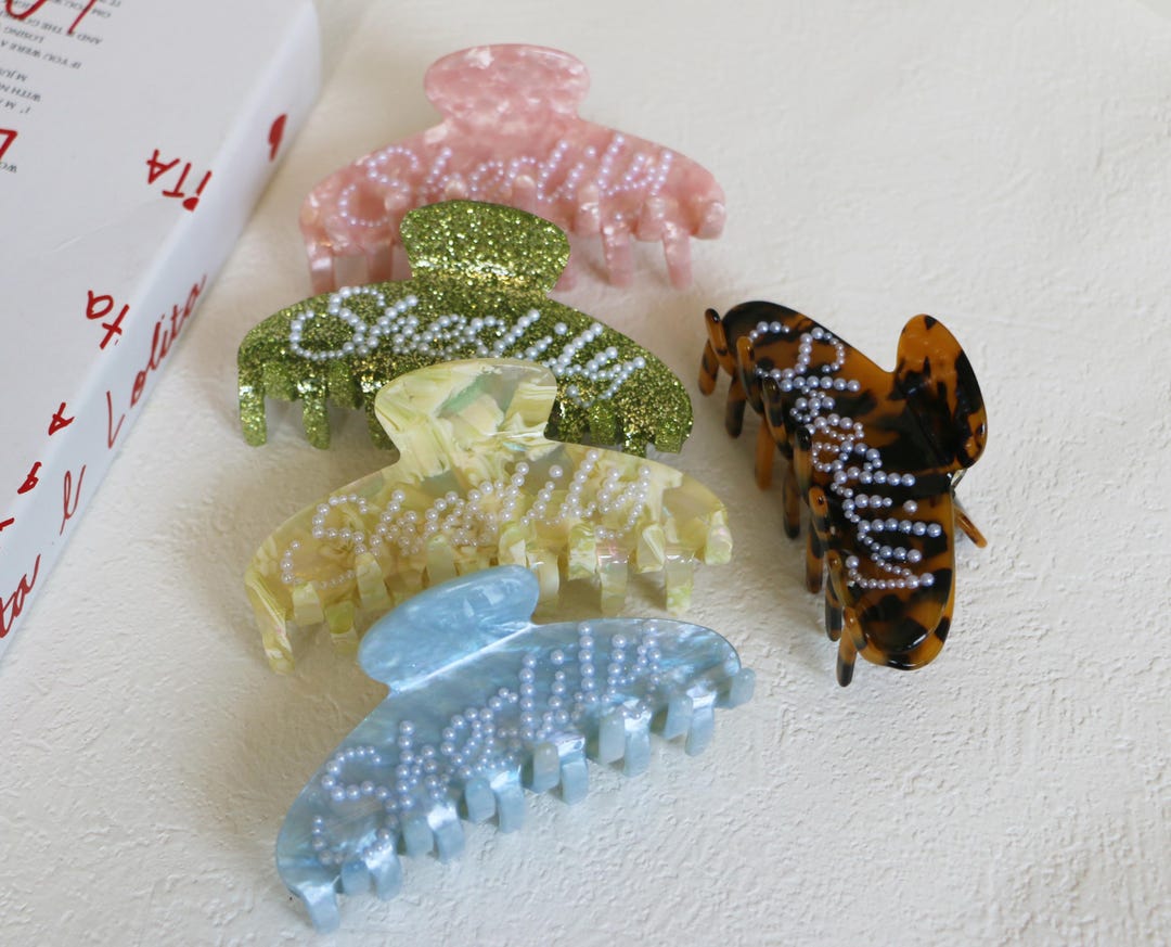 Custom Hair Claw, White Pearl Customized Name Claw Clip, Personalized ...