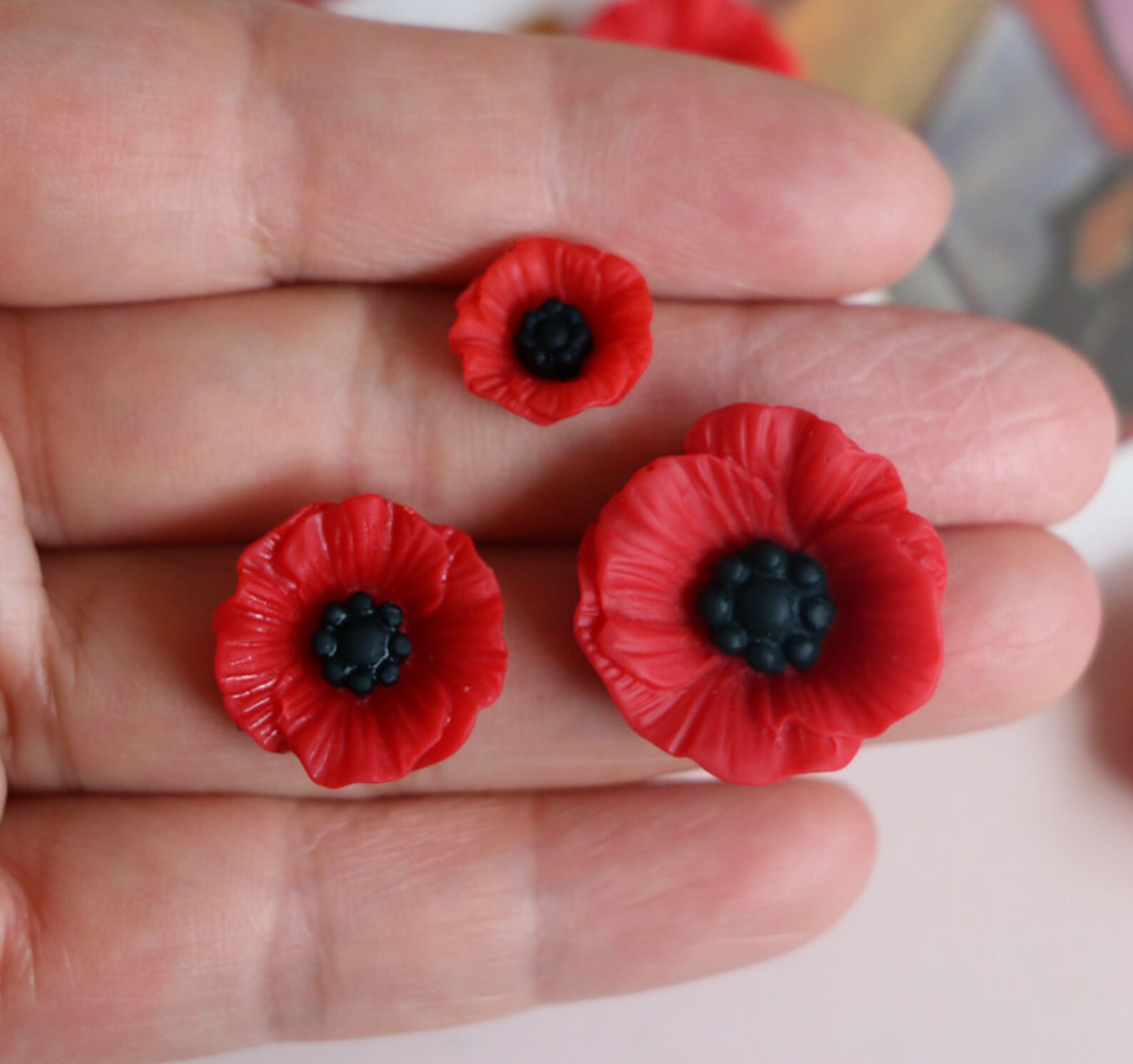 50pcs Resin Poppy Flower Cab Cabochon Red Flower Flatback - Etsy UK