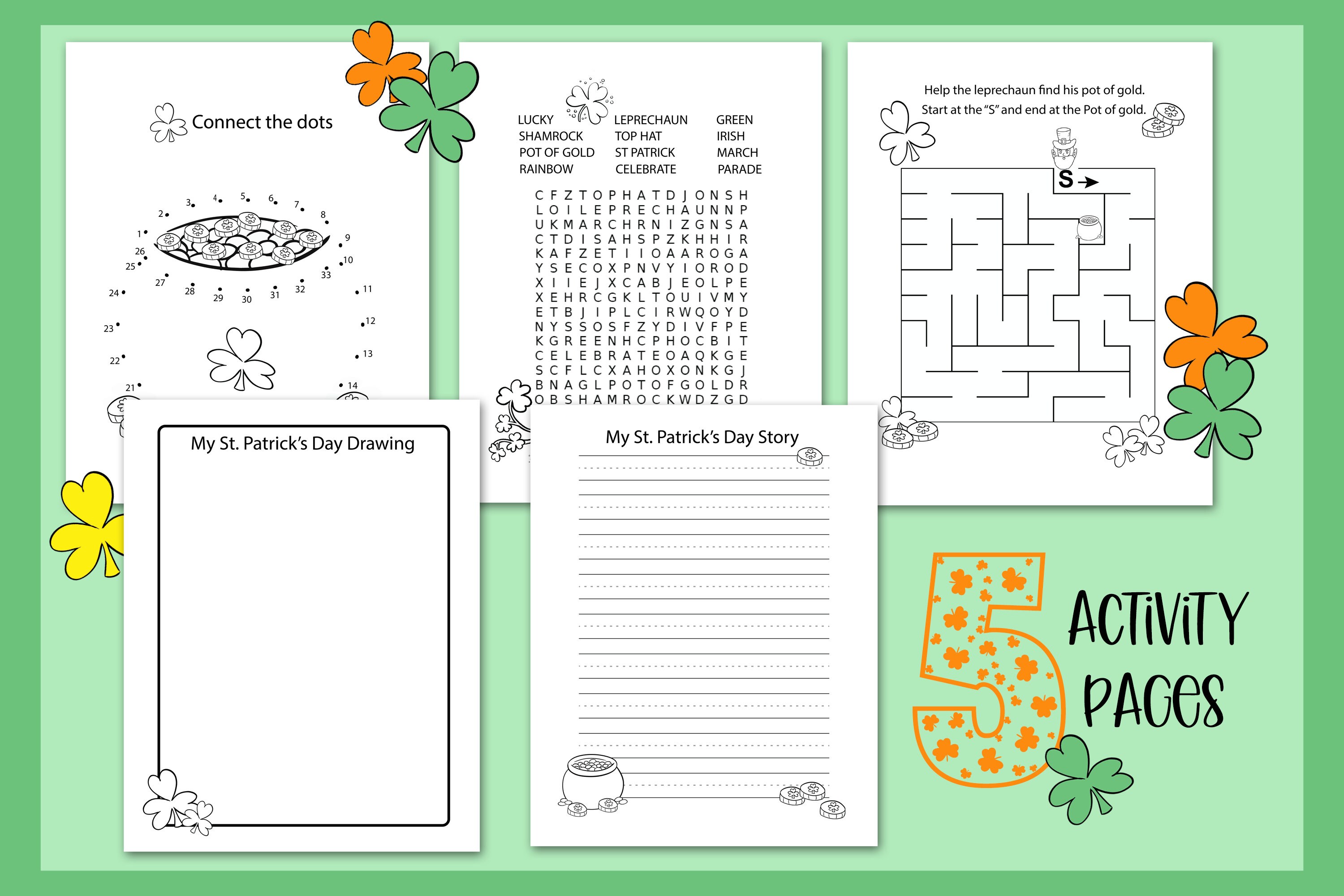 St Patrick's Day Coloring and Activity Sheets, St Pats Games, Maze ...