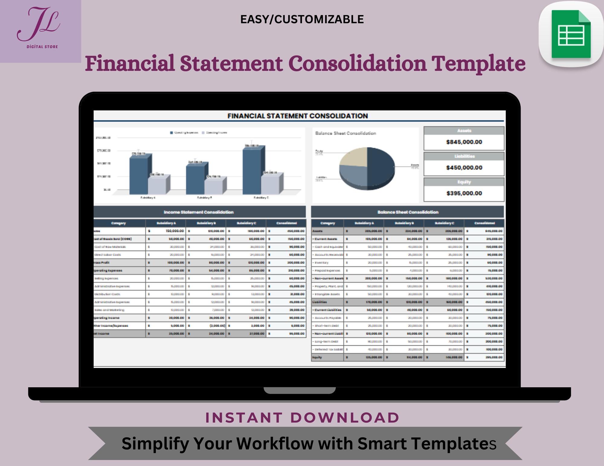 Financial Statement Consolidation Template – Editable Google Sheets ...