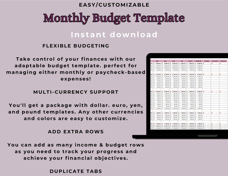 Monthly Budget Template, Editable Google Sheets, Easy-to-use Digital ...