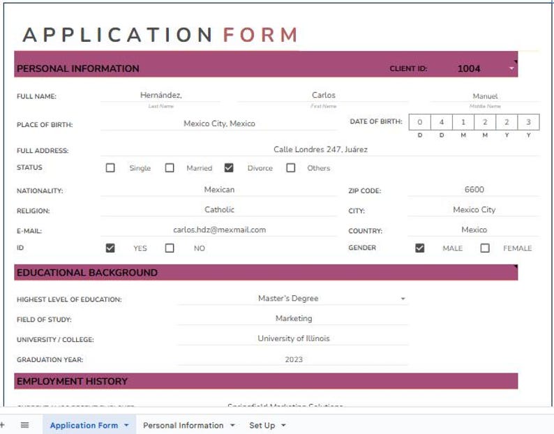 Editable Application Form Template: Google Sheets, Printable (digital ...