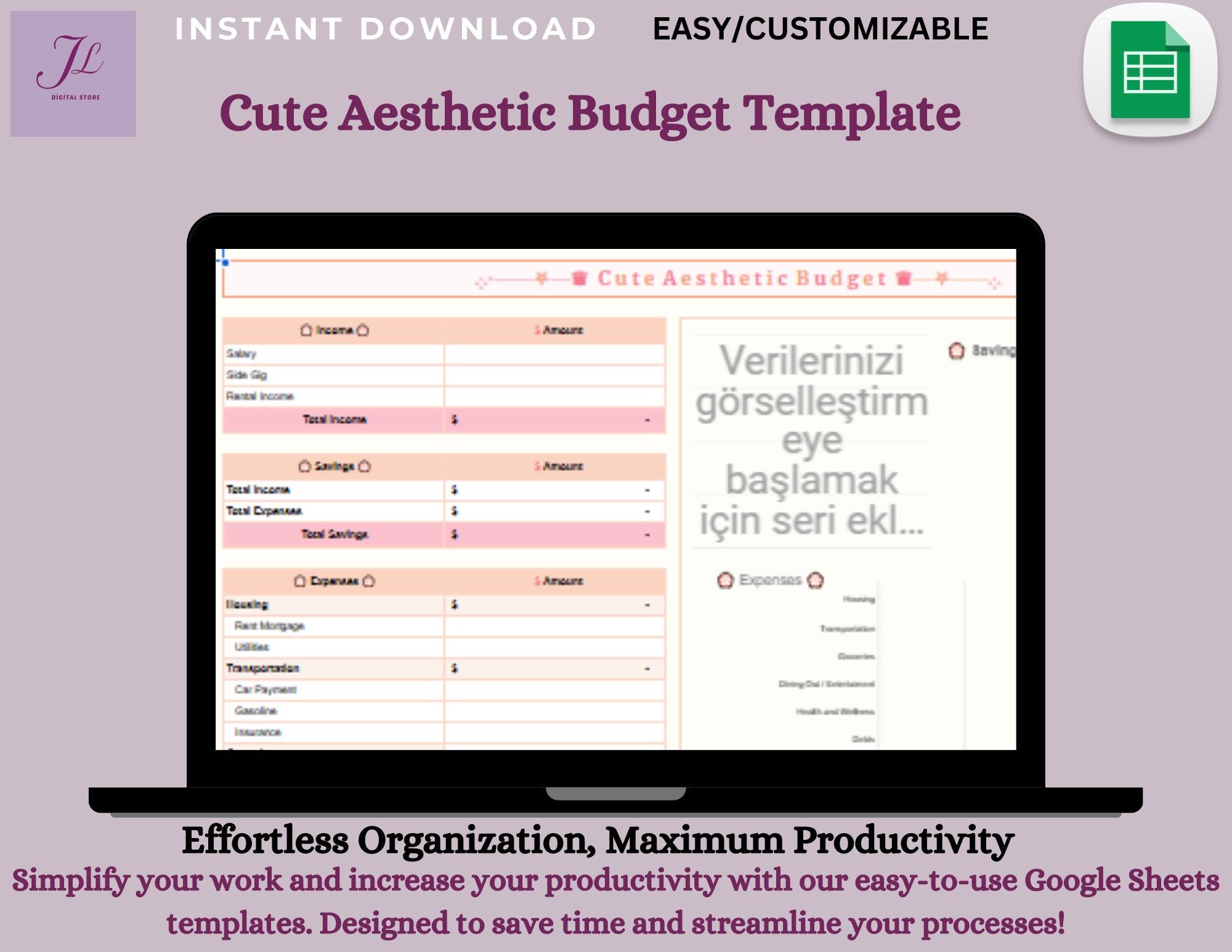 Cute Aesthetic Budget Template – Digital Download, Editable Google ...