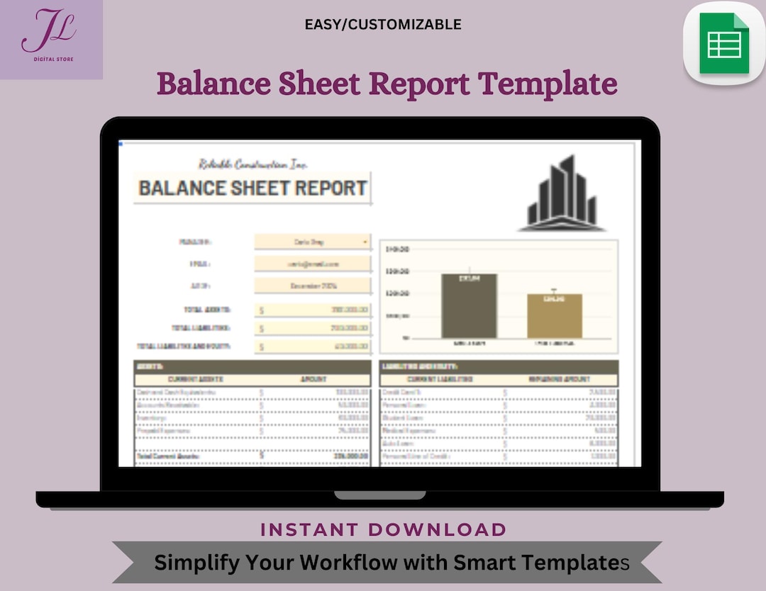 Balance Sheet Report Template – Editable Google Sheets, Digital ...