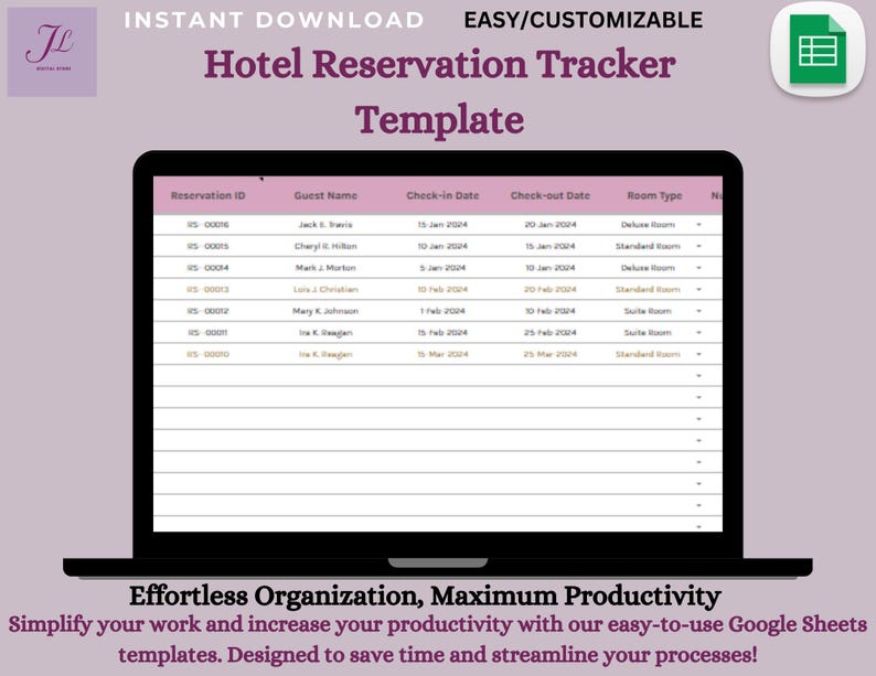 Hotel Reservation Tracker Template: Google Sheets Booking Calendar ...
