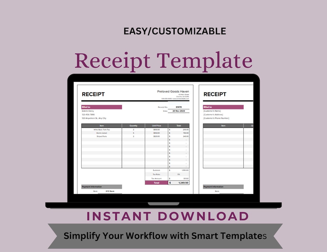 Receipt Template for Google Sheets, Invoice Template,digital Receipt ...
