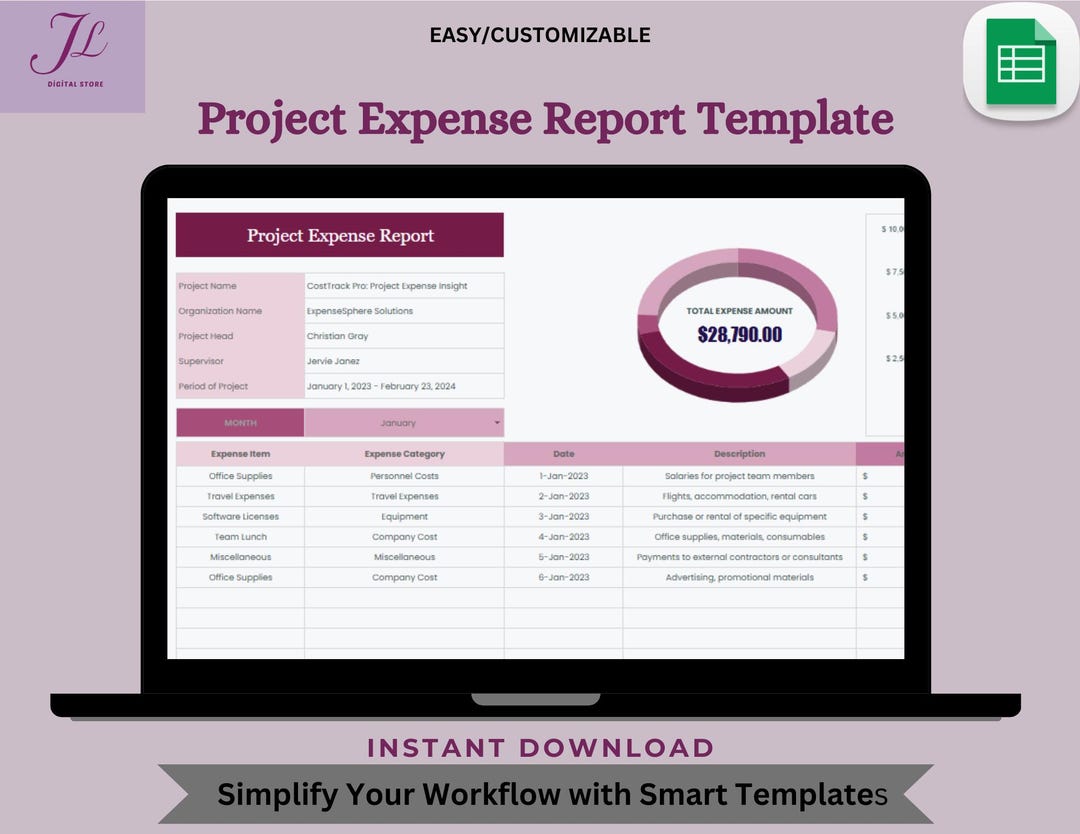 Project Expense Report Template – Digital Download, Editable Google ...