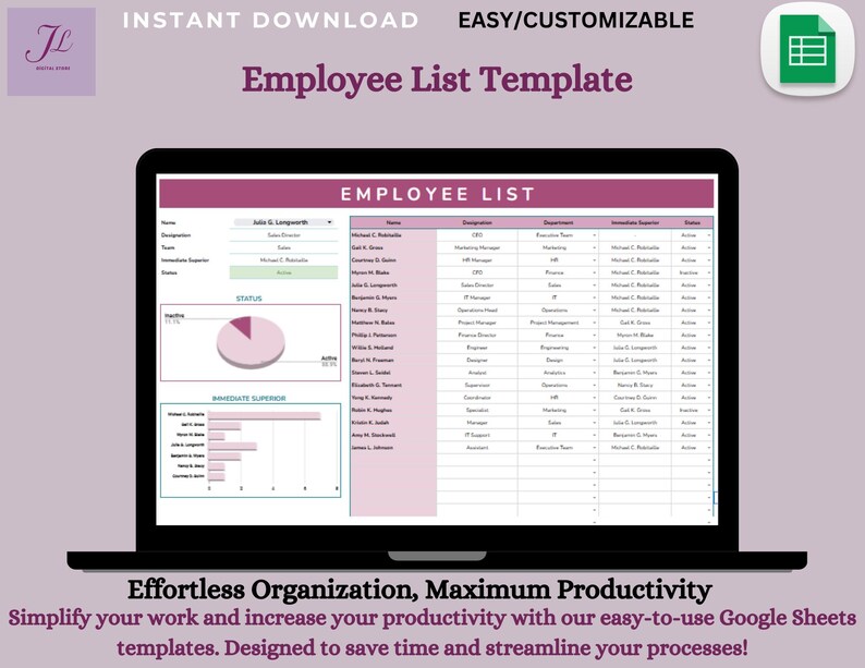 Employee List Template – Digital Download, Editable Google Sheets for ...