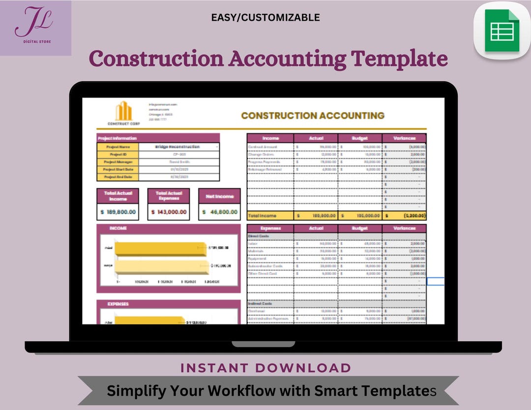 Construction Accounting Template: Editable Google Sheets for ...