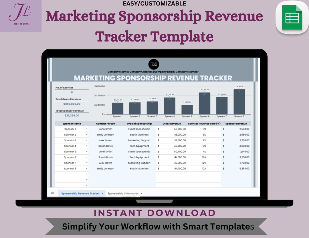 Marketing Sponsorship Revenue Tracker Template, Editable Google Sheets ...