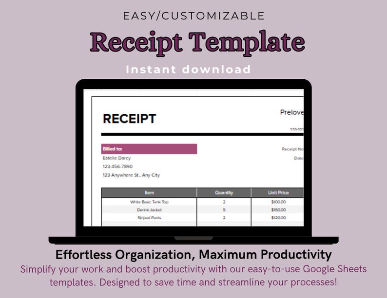 Receipt Template for Google Sheets, Invoice Template,digital Receipt ...