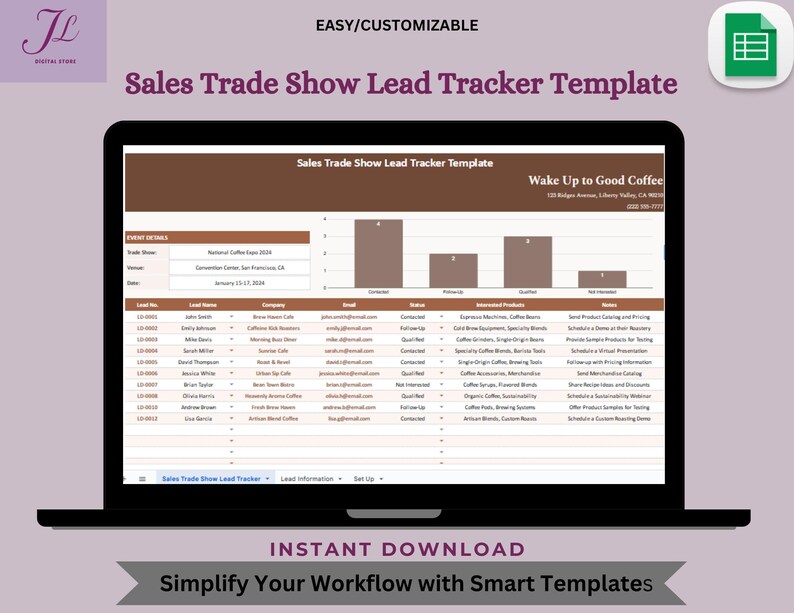 Trade Show Lead Tracker Template, Editable Google Sheets, Sales CRM ...