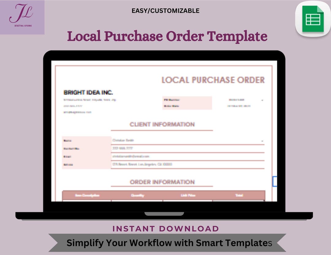 Editable Purchase Order Template: Google Sheets PO Form (digital Download) - Etsy