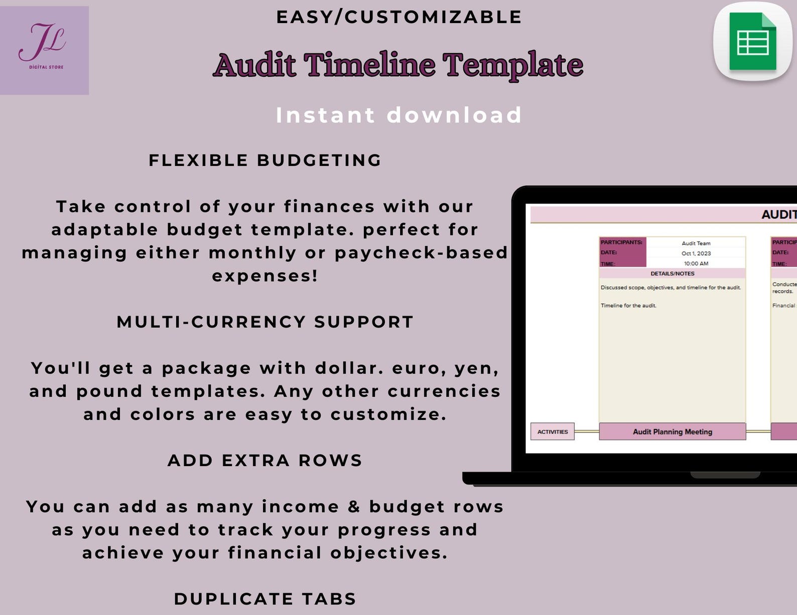Audit Timeline Template – Digital Download, Editable Google Sheets for ...