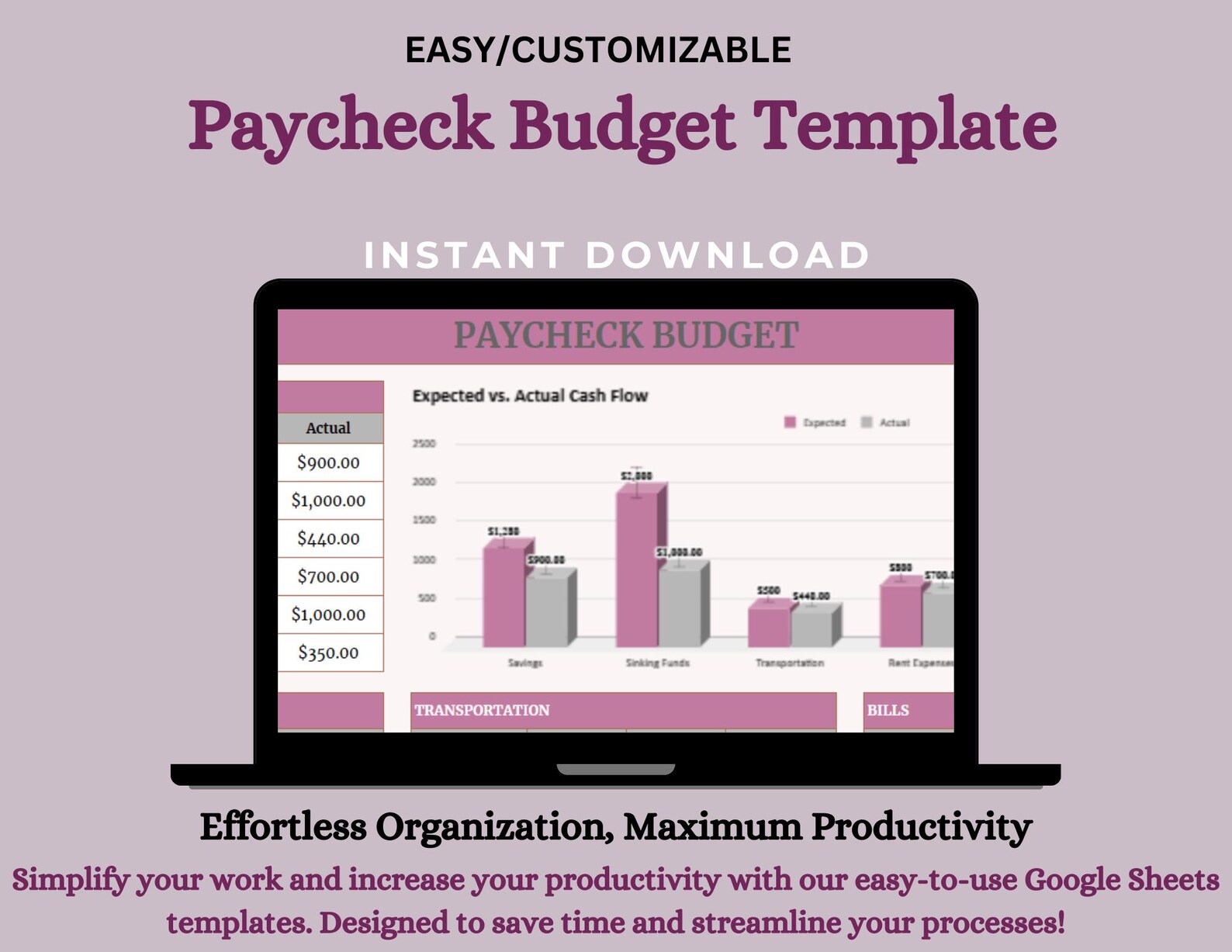 Paycheck Budget Template, Editable Google Sheets, Easy-to-use Digital ...
