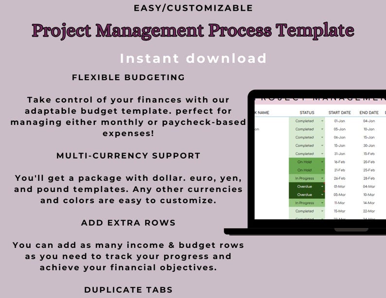 Project Management Process Template, Editable Google Sheets, Easy-to ...