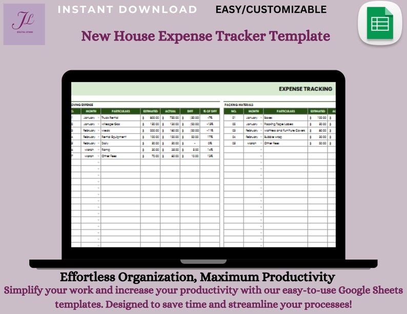 New House Expense Tracker Template - Digital Download, Editable Google ...