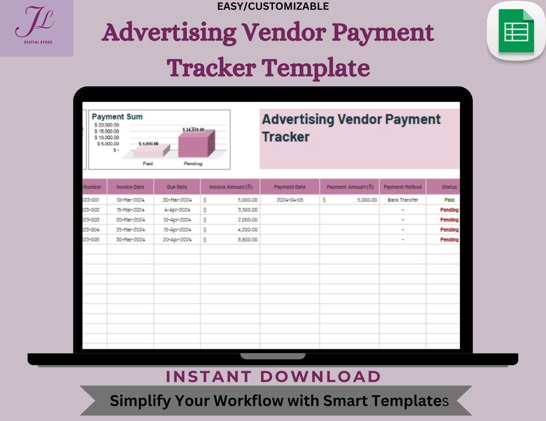 Advertising Vendor Payment Tracker Template, Advertising Payment Log ...