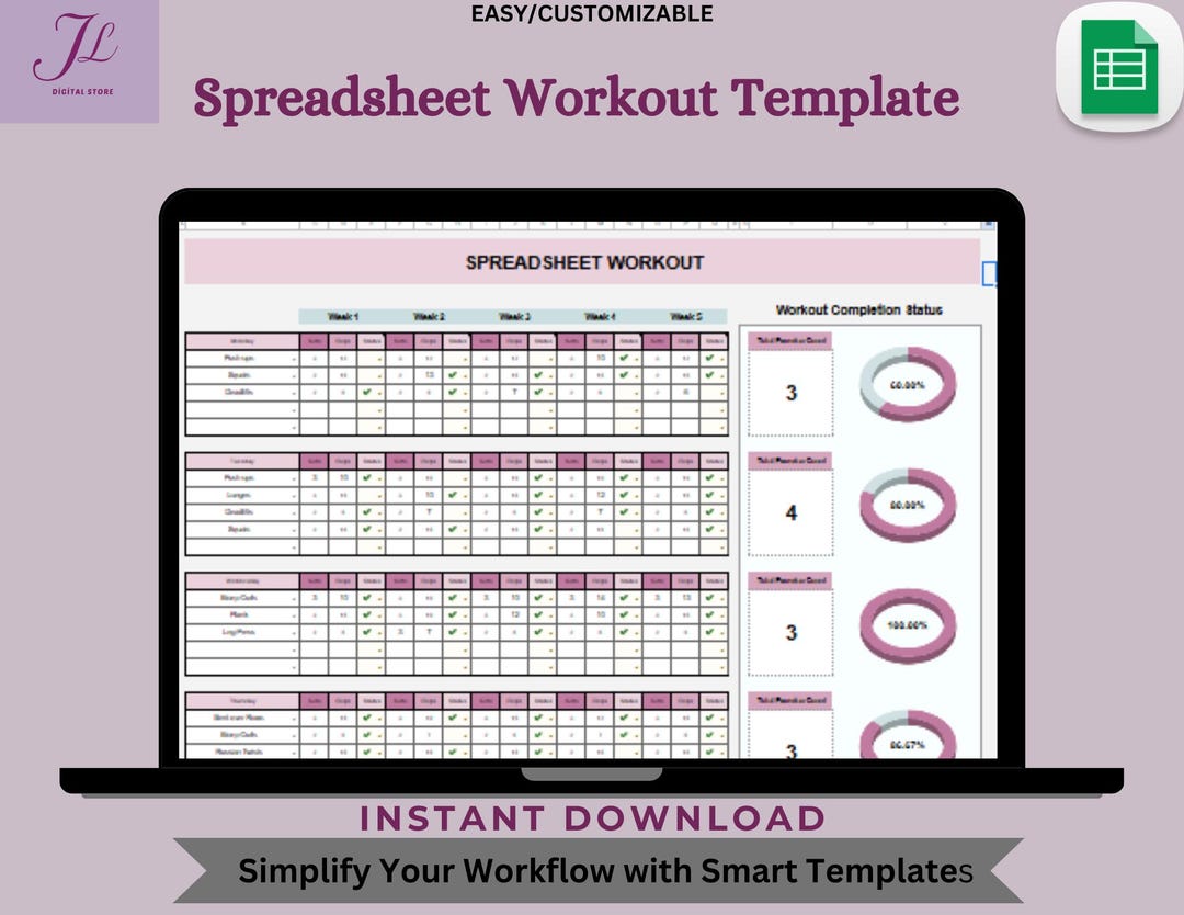 Spreadsheet Workout Template, Workout Tracker, Exercise Planner ...