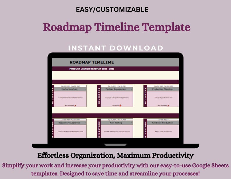 Editable Roadmap Timeline Template, Google Sheets Digital Download, Easy to Use Project Planner ...