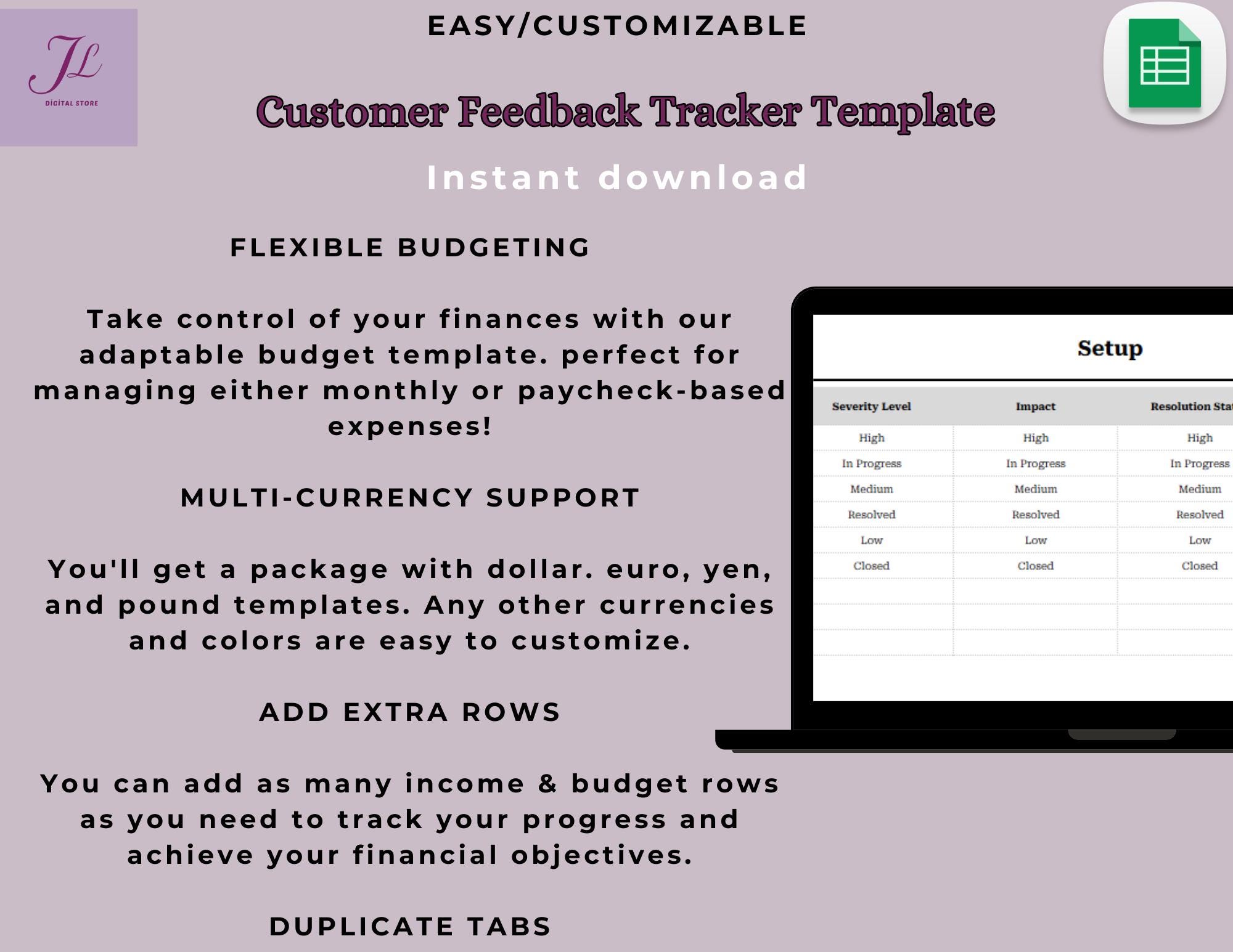 Customer Feedback Tracker Template: Editable Google Sheets Log (digital ...