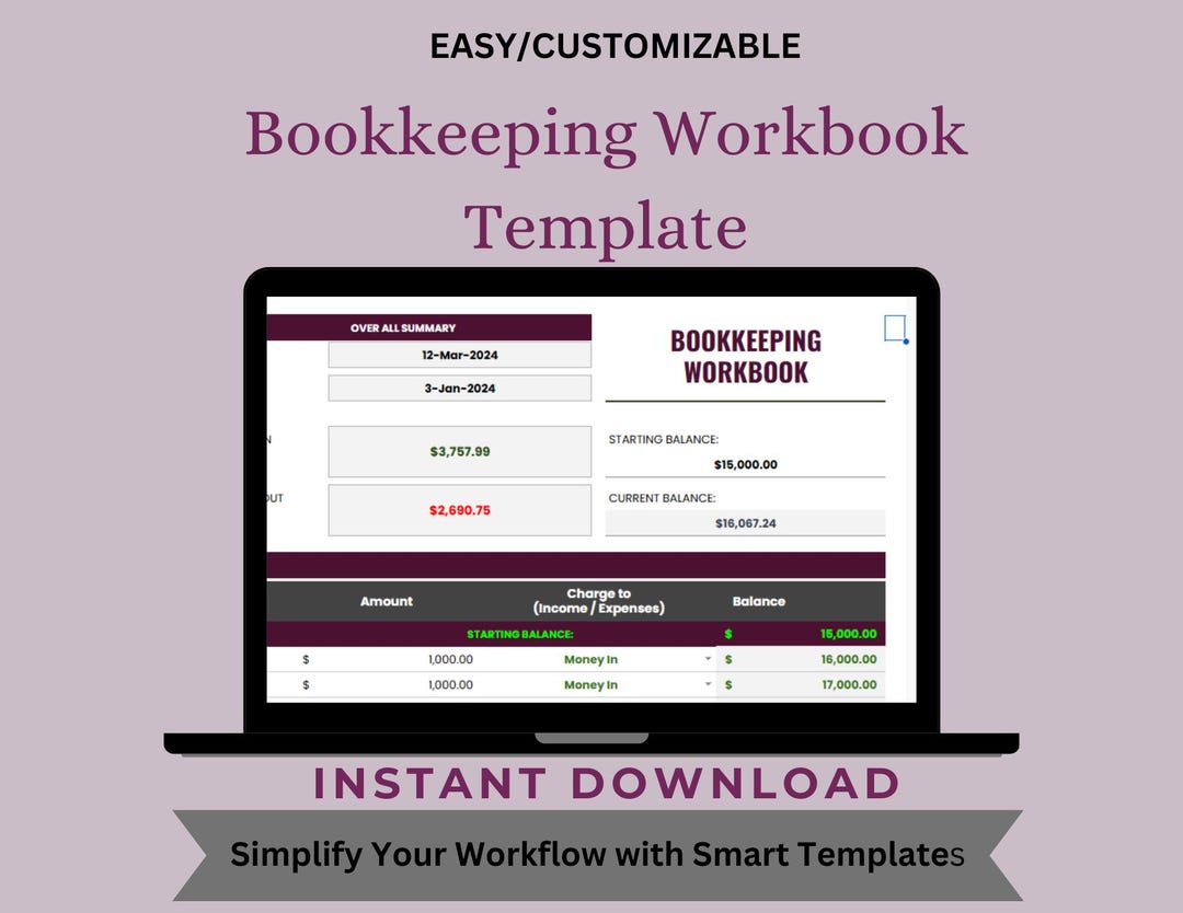 Bookkeeping Workbook Template for Google Sheets: Financial Planner ...