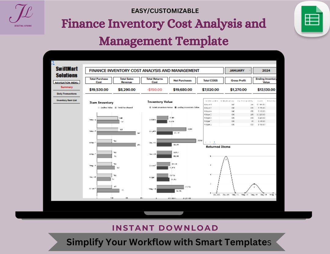 Inventory Cost Analysis Template: Editable Google Sheets (digital ...