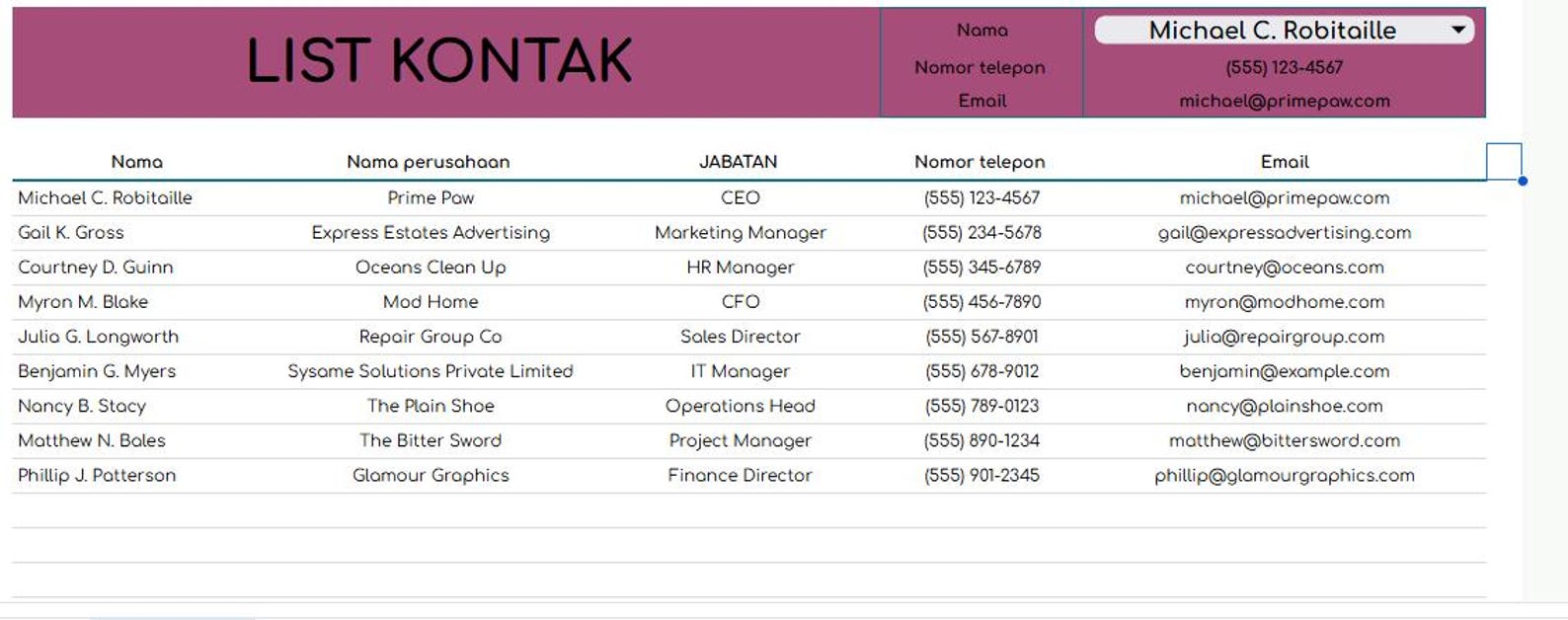 Contact List Template for Google Sheets, Editable Digital Download ...