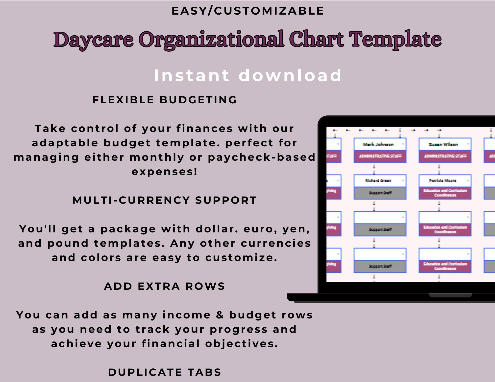 Daycare Organizational Chart Template, Editable Google Sheets, Digital ...