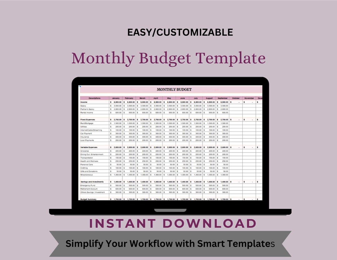 Monthly Budget Template, Editable Google Sheets, Easy-to-use Digital ...