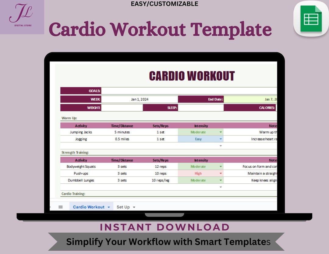 Cardio Workout Template: Editable Fitness Tracker (digital Download) - Etsy