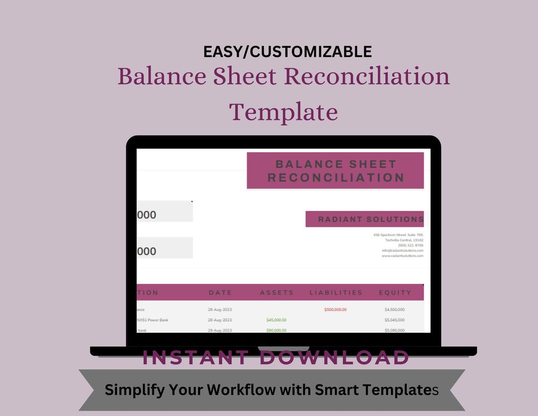 Editable Balance Sheet Reconciliation Template for Google Sheets, Easy ...