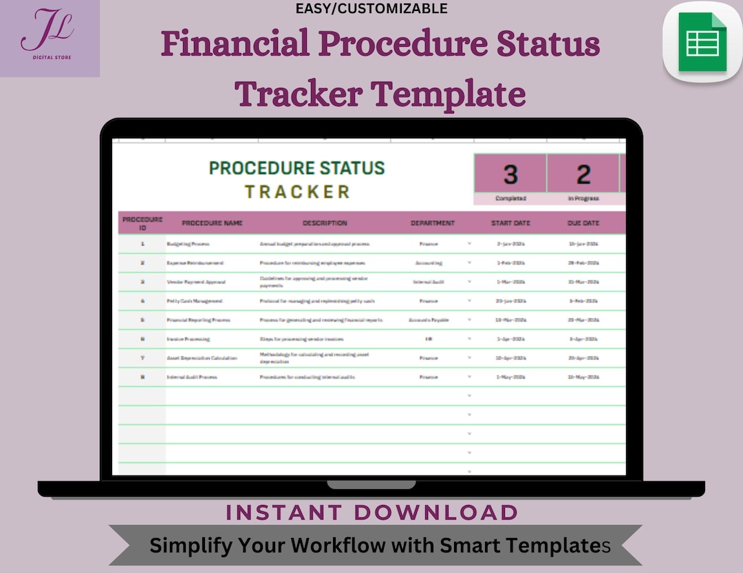 Financial Procedure Status Tracker Template, Financial Procedure Log ...