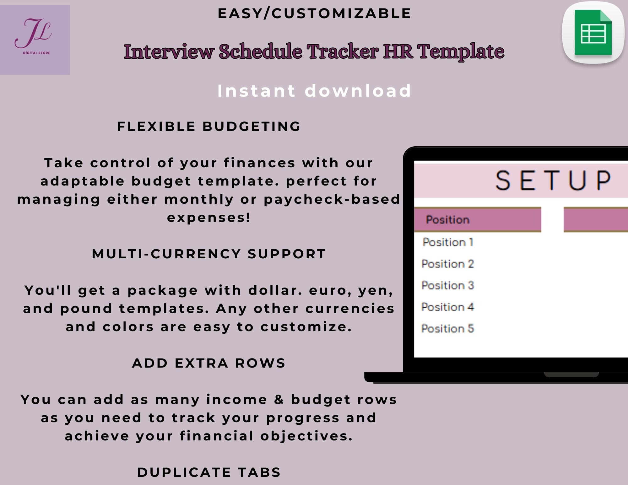 Interview Schedule Tracker HR Template: Editable Google Sheets (digital ...