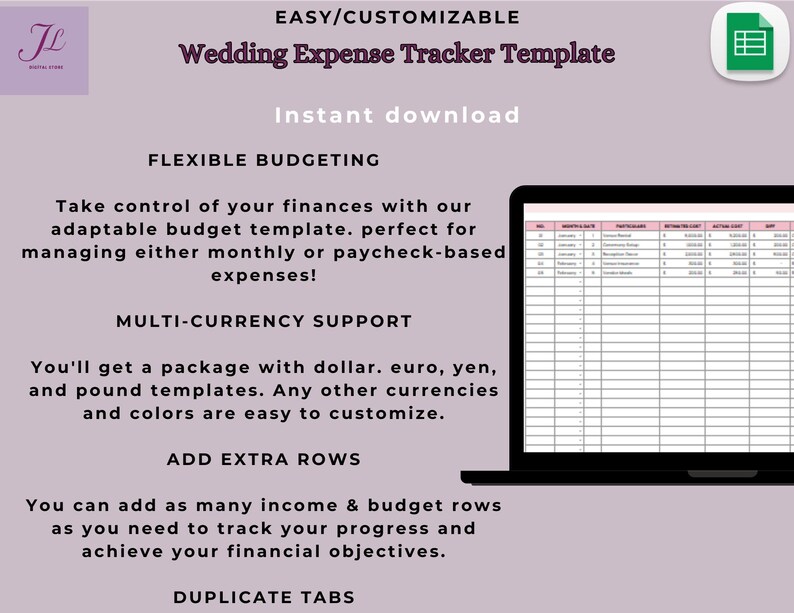 Wedding Expense Tracker Template - Digital Download, Editable Google ...