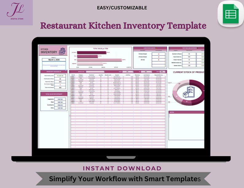 Restaurant Kitchen Inventory Template – Editable Google Sheets, Digital ...