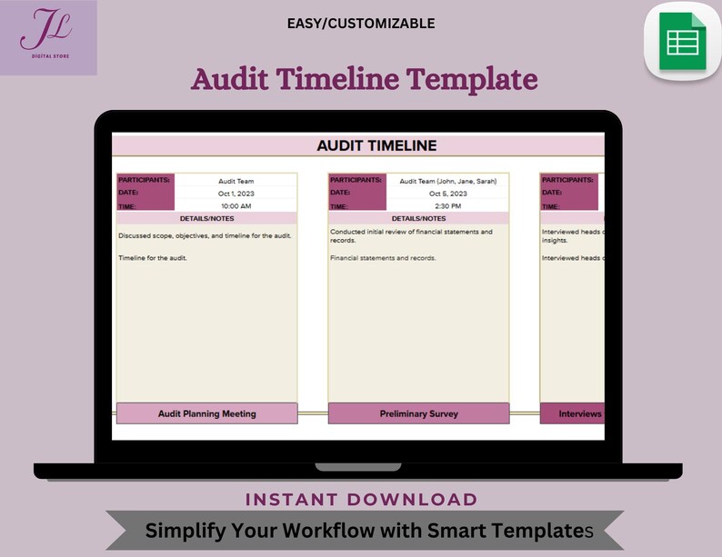 Audit Timeline Template – Digital Download, Editable Google Sheets for ...