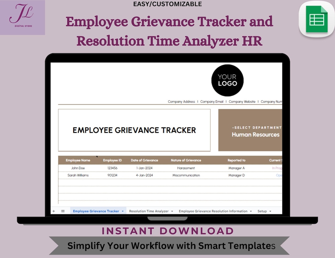 Employee Grievance Tracker & Resolution Analyzer – Digital Download, Editable Google Sheets for ...