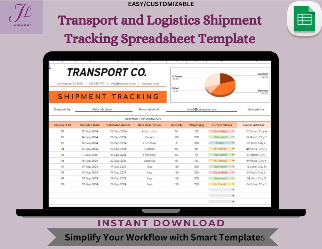 Transport & Logistics Shipment Tracker - Digital Download, Editable ...