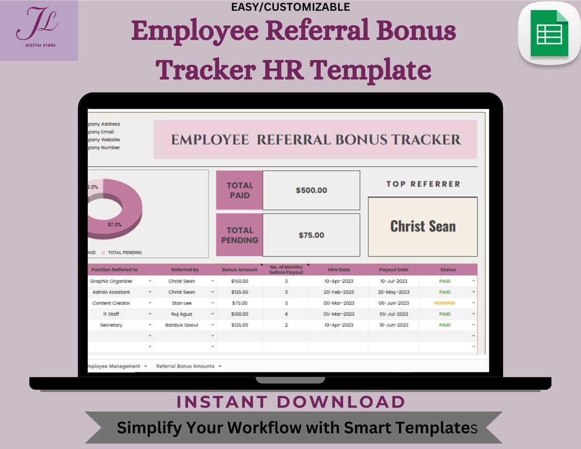 Employee Referral Bonus Tracker HR Template, Employee Referral,referral ...
