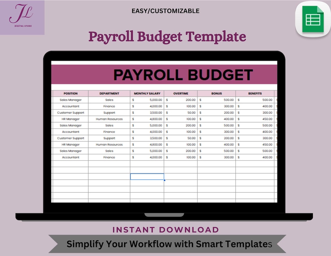 Payroll Budget Template – Digital Download, Editable Google Sheets for ...