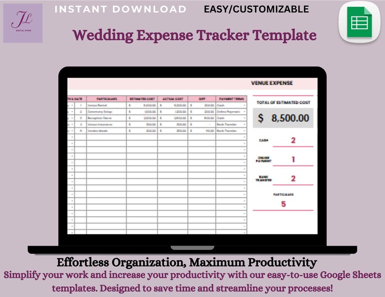 Wedding Expense Tracker Template - Digital Download, Editable Google ...