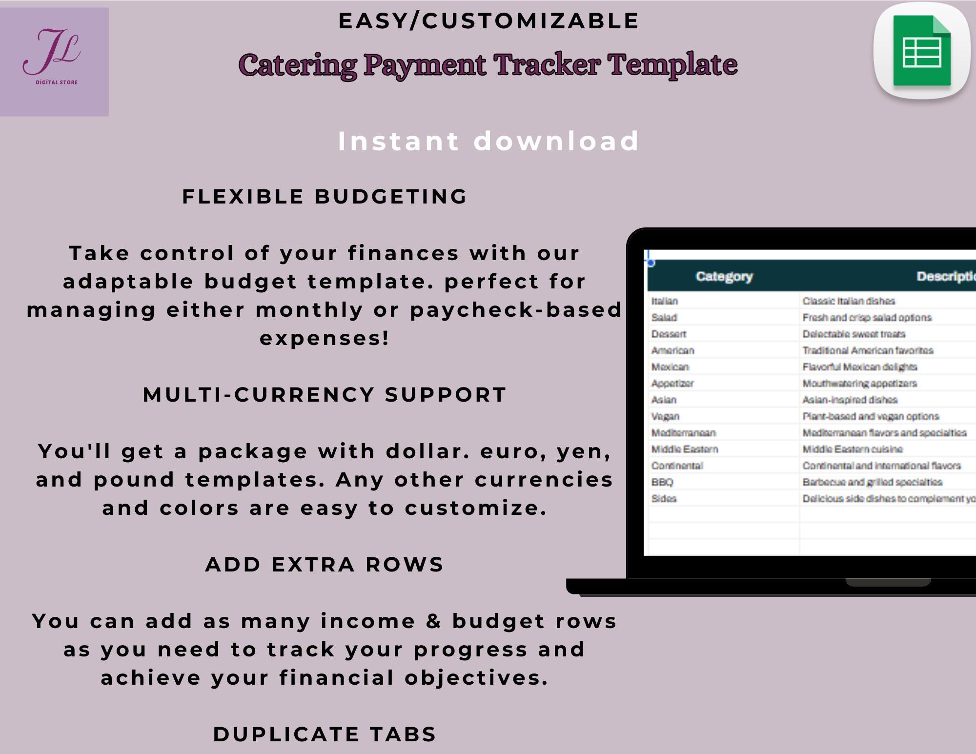 Catering Payment Tracker Template – Digital Download, Editable Google ...