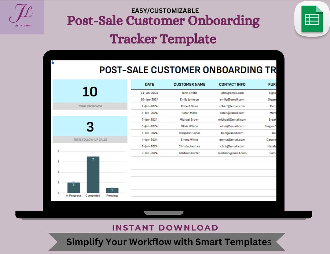 Customer Onboarding Tracker Template: Editable Google Sheets (digital ...